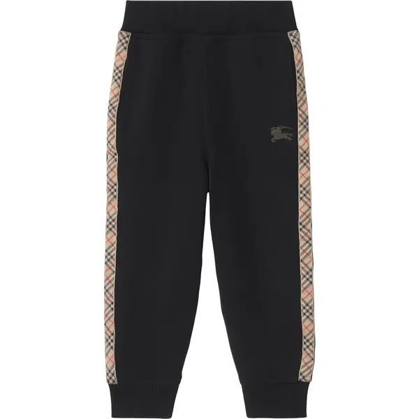 Burberry Check Trim Cotton Jogging Pants - Black