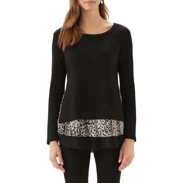 Karen Kane Mixed Media Layered Sweater - Snow Leopard