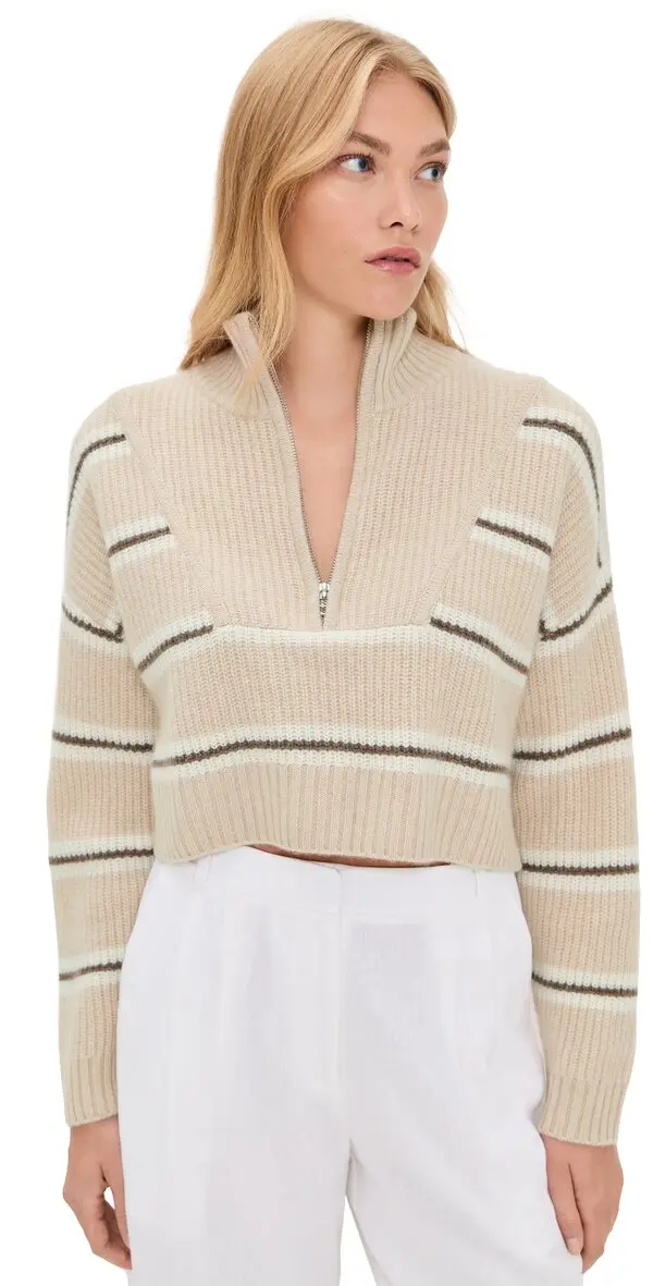 Staud Cropped Hampton Cashmere Sweater - Whisper Stripe