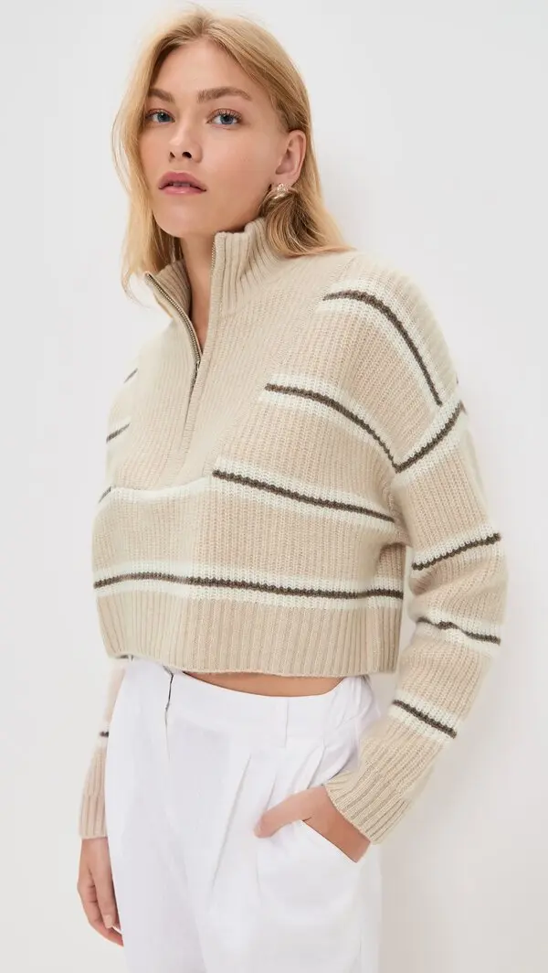 Staud Cropped Hampton Cashmere Sweater - Whisper Stripe