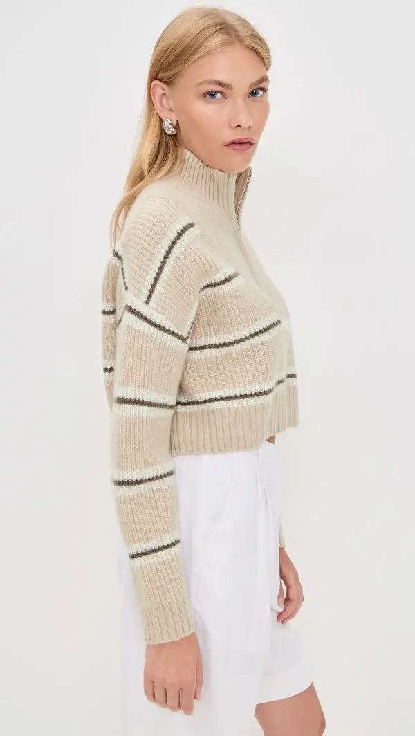 Staud Cropped Hampton Cashmere Sweater - Whisper Stripe