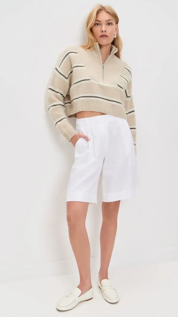 Staud Cropped Hampton Cashmere Sweater - Whisper Stripe