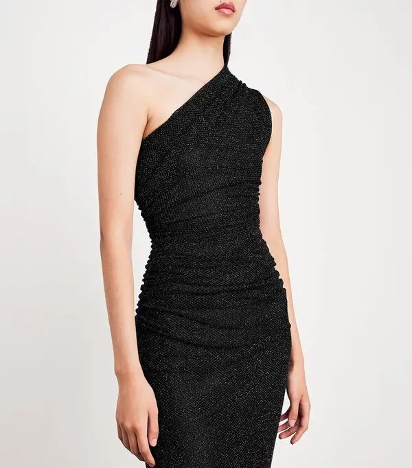 maje one shoulder dress Maje Asymmetrical Linen-blend Maxi Dress With Brooch Detail