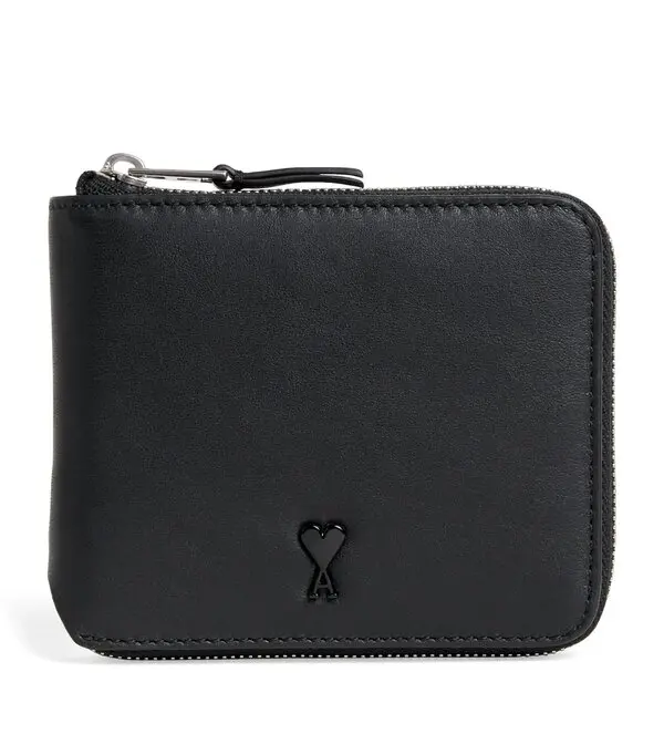 Ami Leather Zipped Wallet - Black