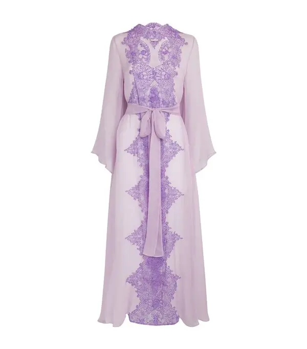 Rosamosario Silk Embellished Long Robe - Purple