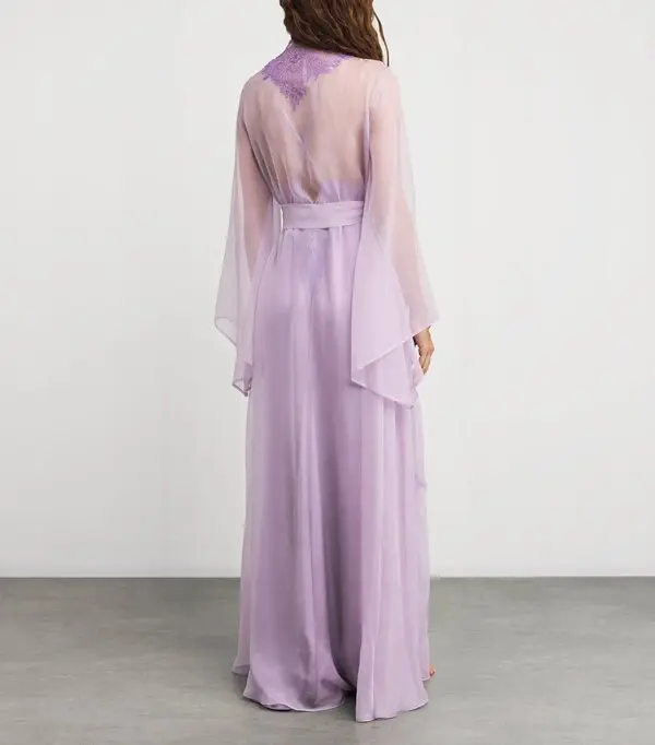 Rosamosario Silk Embellished Long Robe - Purple