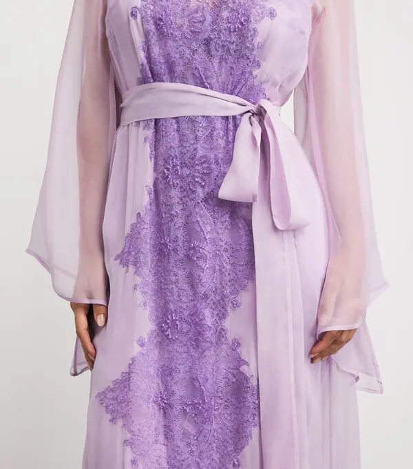 Rosamosario Silk Embellished Long Robe - Purple