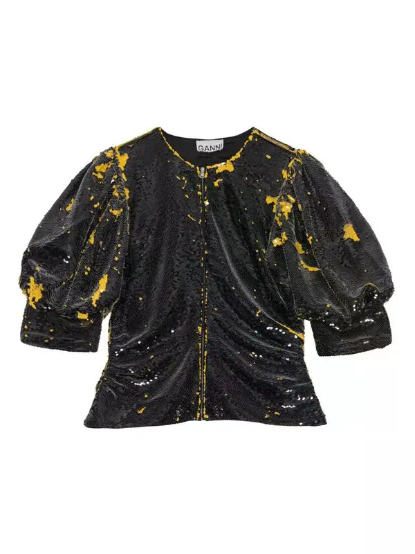 GANNI Sequinned Puff-sleeve Blouse