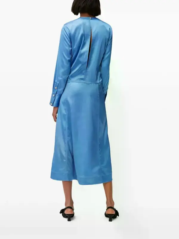 GANNI Ruched-detail Satin Midi Dress