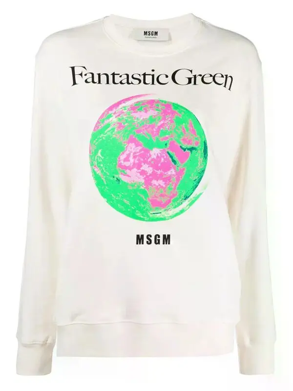 MSGM Globe-print Sweatshirt - Neutrals