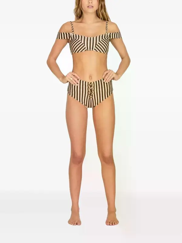 AMUSE Striped Lace-up Bikini - Brown