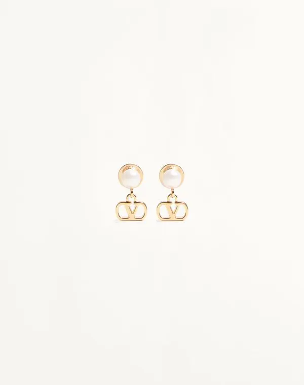 Valentino Garavani Vlogo Signature Metal And Pearl Earrings - Gold/cream