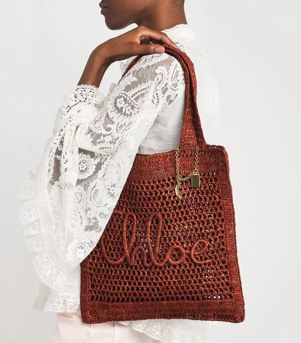 Chloé Raffia Summer Banana Tote - Brown