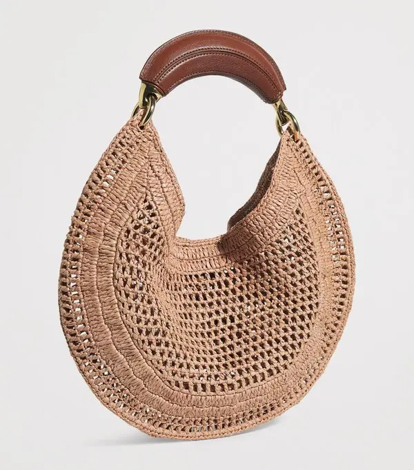 Chloé Raffia Summer Banana Shoulder Bag - Beige