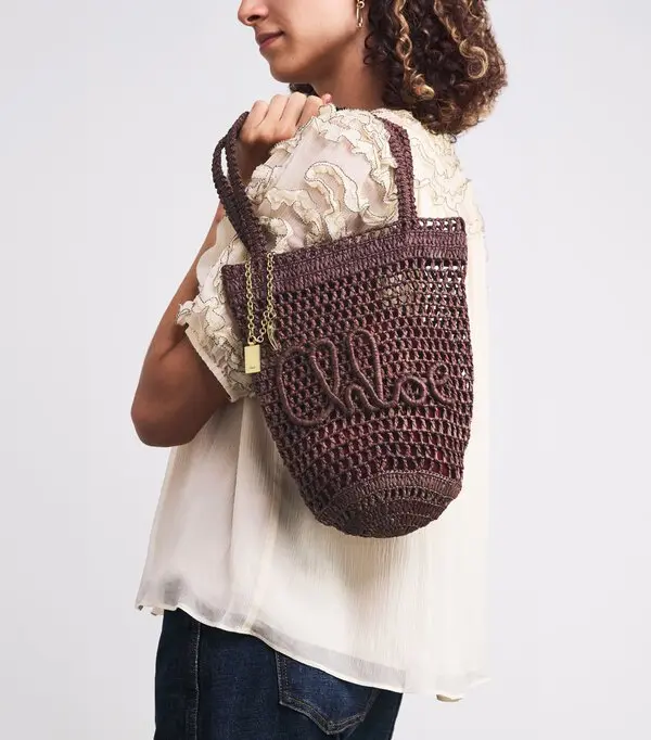 Chloé Small Raffia Summer Banana Tote Bag