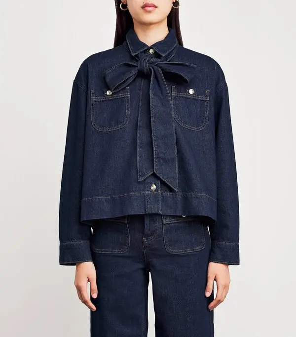 Maje Denim Jacket With Bow Detail