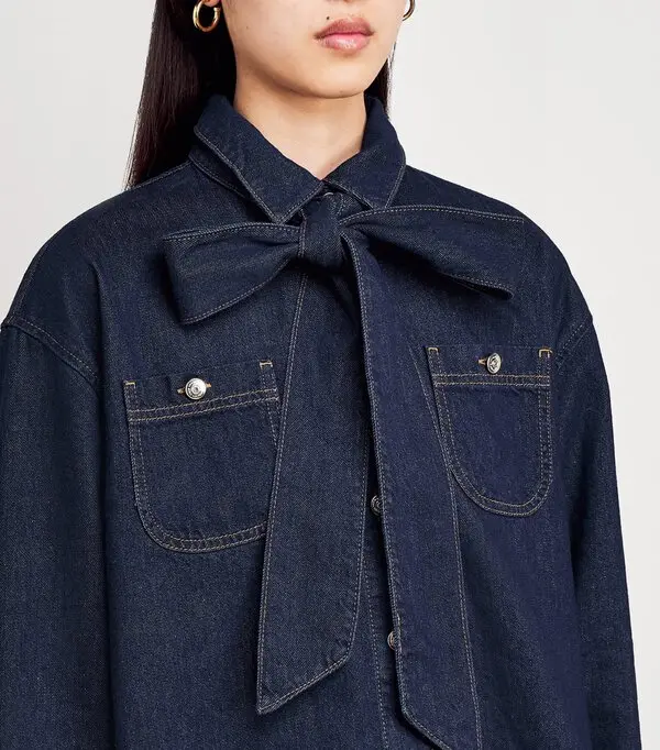 Maje Denim Jacket With Bow Detail