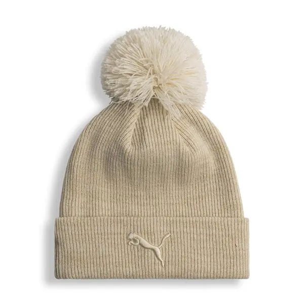 PUMA Ribbed Knit Beanie Hat - Beige