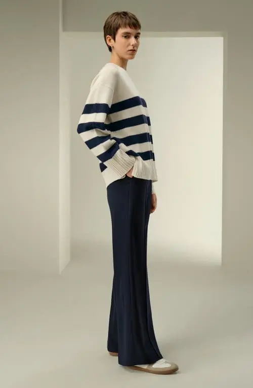 Lilysilk Striped Wool-cashmere Oversized Sweater