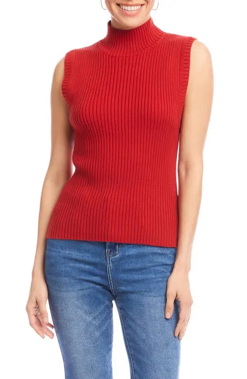 Karen Kane Sleeveless Mock Neck Ribbed Sweater