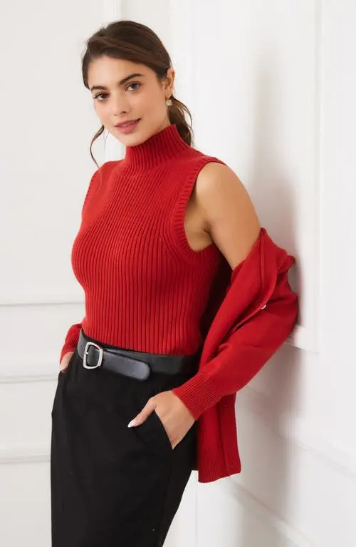 Karen Kane Sleeveless Mock Neck Ribbed Sweater