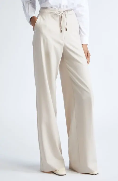 Max Mara Denaro Wool Stretch Twill Wide Leg Pants - Beige