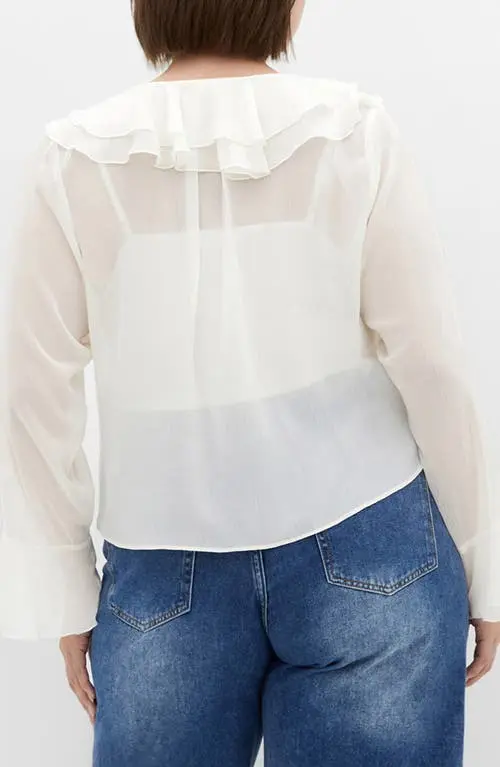 City Chic Tiered Ruffle Bell Sleeve Top - Cream