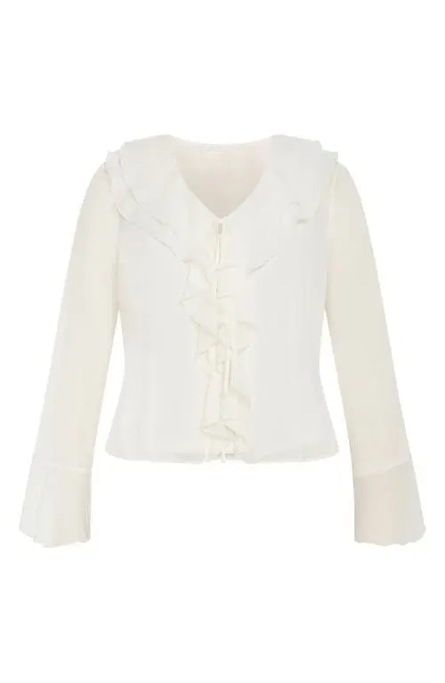 City Chic Tiered Ruffle Bell Sleeve Top - Cream