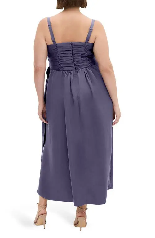 City Chic Ania Gathered Evening Dress - Slate