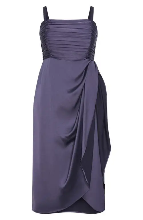 City Chic Ania Gathered Evening Dress - Slate