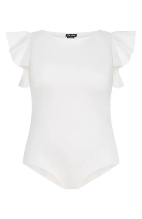 City Chic Daphne Ruffle Sleeve Bodysuit - Cream