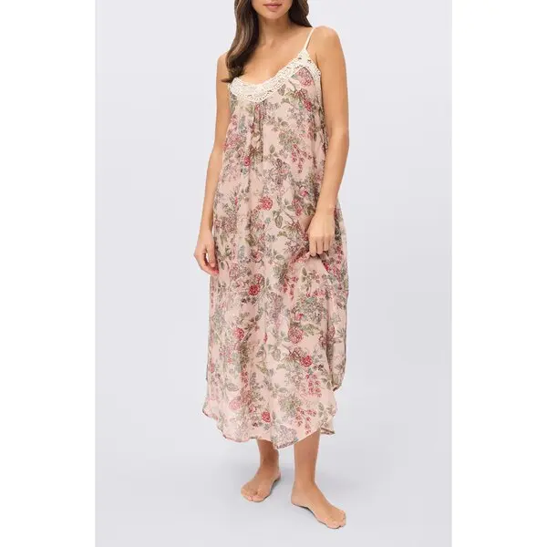 PAPINELLE Layla Lace Trim Maxi Nightgown - Pink
