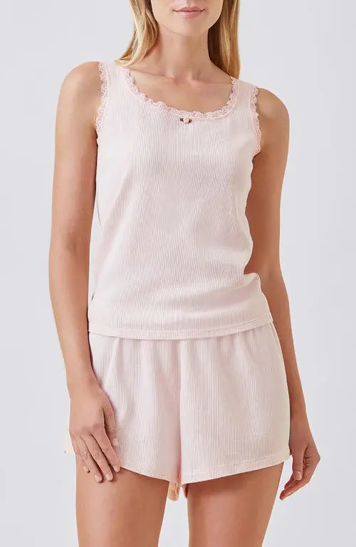PAPINELLE Claire Waffle Knit Short Pajamas - Pearl Blush