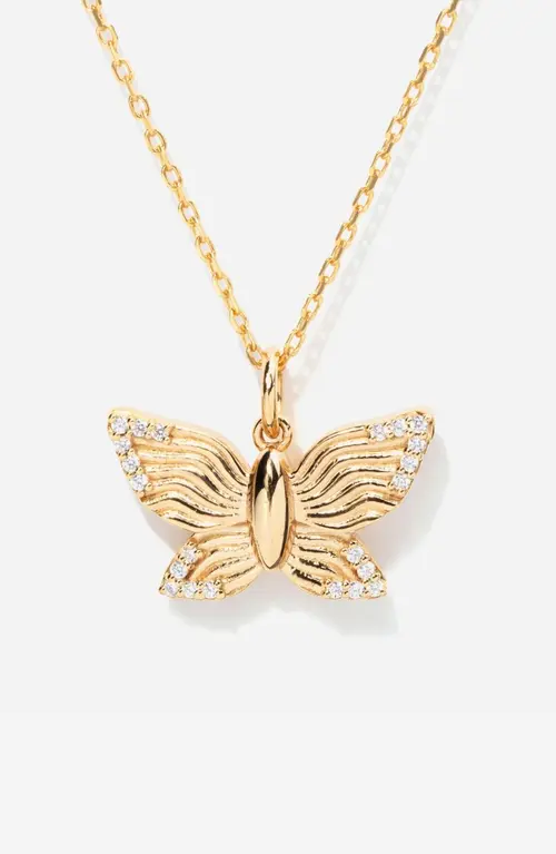 LITTLE SKY STONE Textured Butterfly Pendant Necklace - Gold