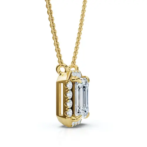 BLISS DIAMOND 3/4ct Emerald Cut Lab Grown Diamond Halo Pendant Necklace - Yellow Gold