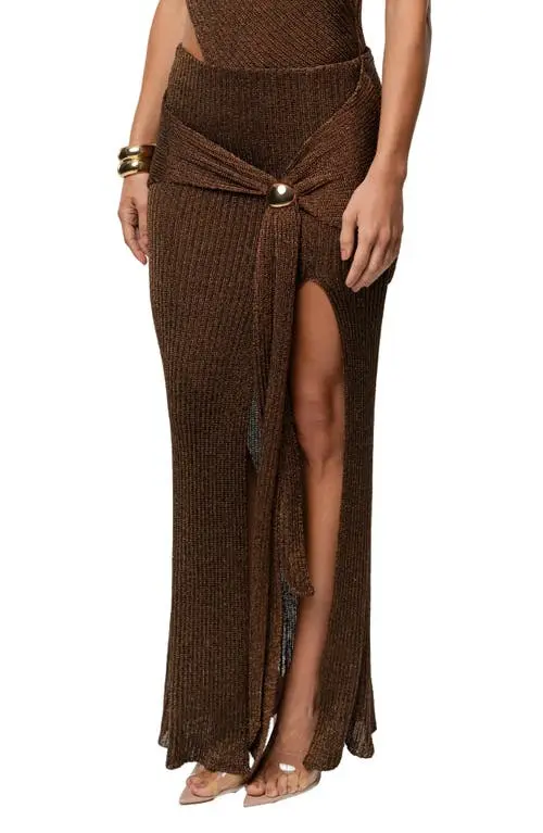 JLUXLABEL Hazel Metallic Knit Maxi Skirt - Brown