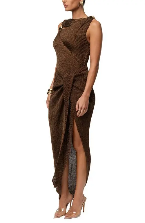 JLUXLABEL Hazel Metallic Knit Maxi Skirt - Brown