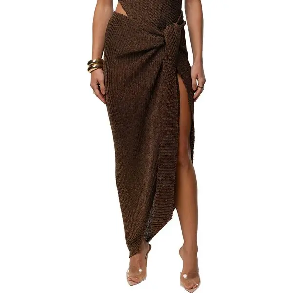JLUXLABEL Hazel Metallic Knit Maxi Skirt - Brown