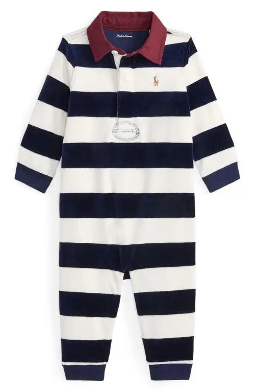 Ralph Lauren Stripe Cotton Blend Velour Romper - Refined Navy/nevis
