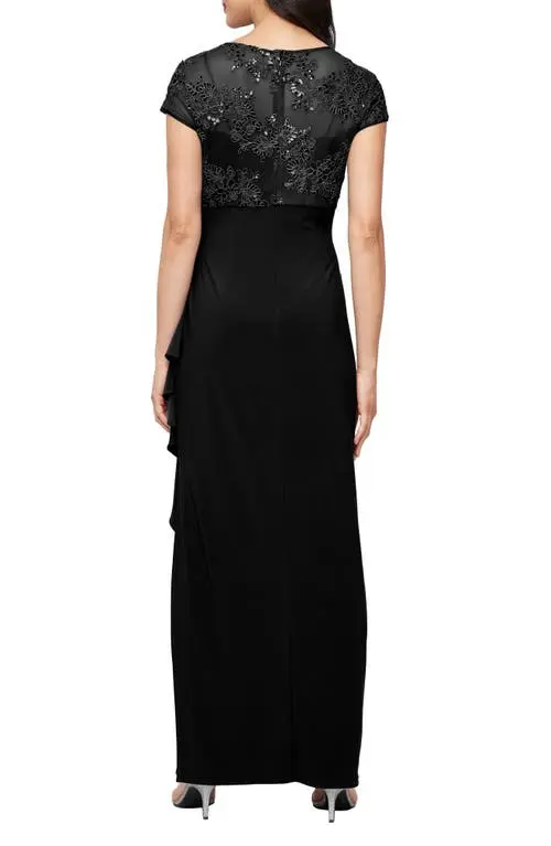 Alex Evenings Sequin Embroidered Ruched Gown - Black