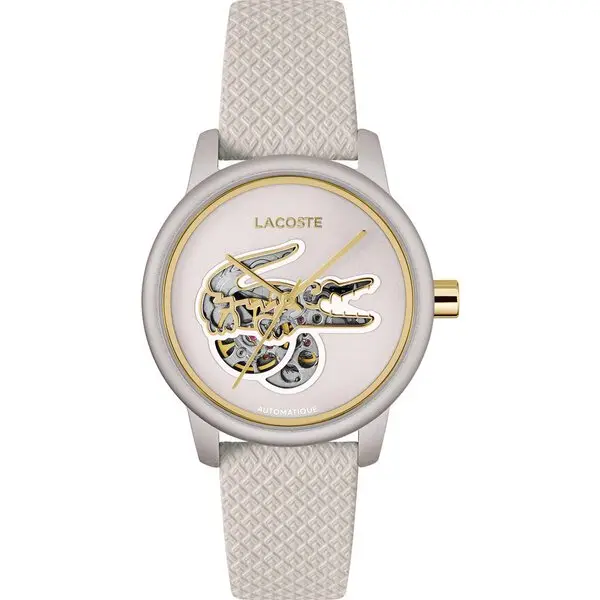 Lacoste 12.12 Automatic Leather Strap Watch - Off White