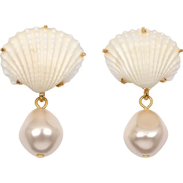 JENNIFER BEHR Isola Shell & Faux-pearl Drop Earrings - Dove