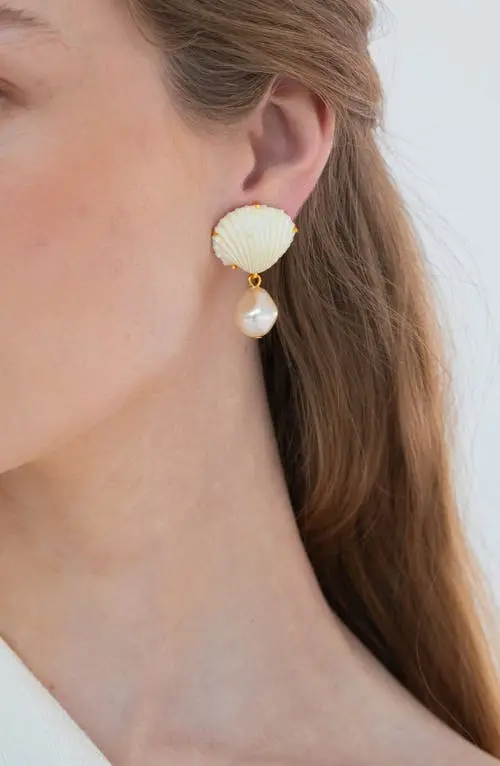 JENNIFER BEHR Isola Shell & Faux-pearl Drop Earrings - Dove