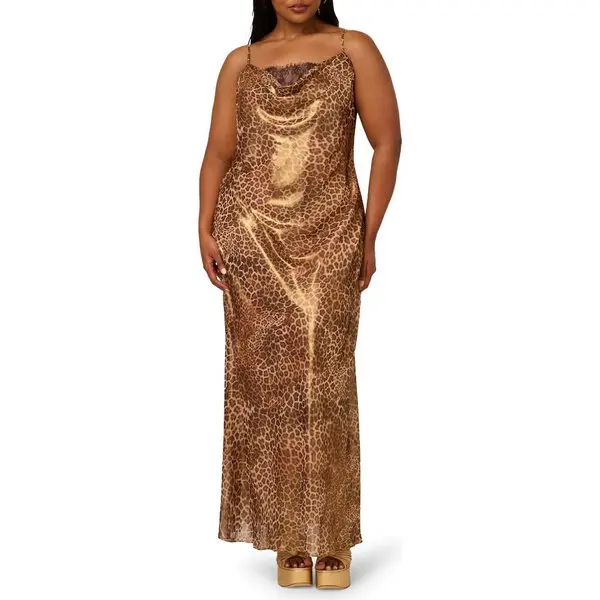 Adrianna Papell Printed Chiffon Maxi Slipdress - Brown Multi