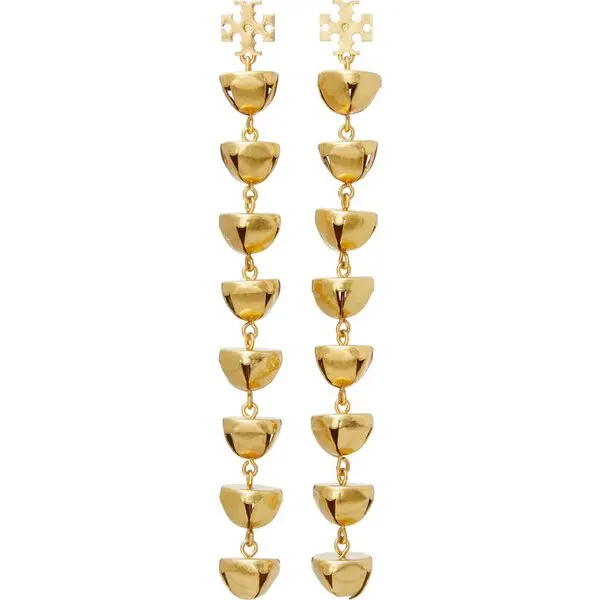 Tory Burch Bell Linear Drop Earrings - Antique Light Brass