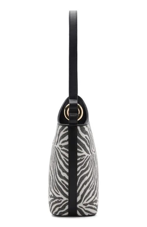 Mango Zebra Print Canvas Bucket Bag