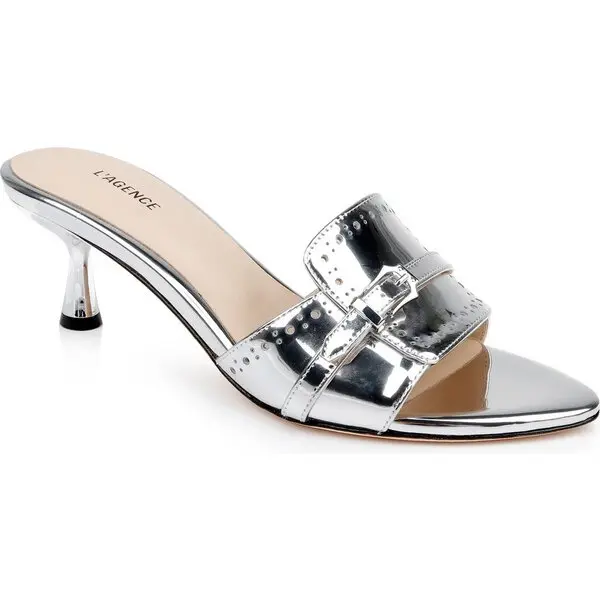 L'Agence Lina Slide Sandal - Silver Metallic
