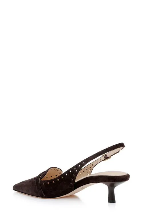L'Agence Lourdes Slingback Kitten Heel Pumps - Dark Brown Suede
