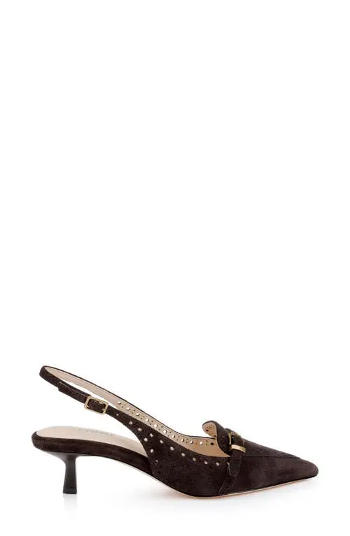 L'Agence Lourdes Slingback Kitten Heel Pumps - Dark Brown Suede