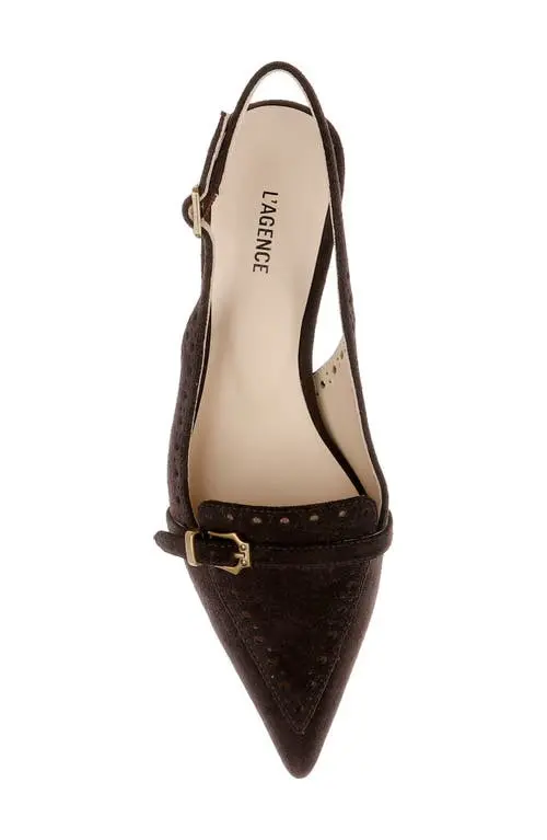 L'Agence Lourdes Slingback Kitten Heel Pumps - Dark Brown Suede